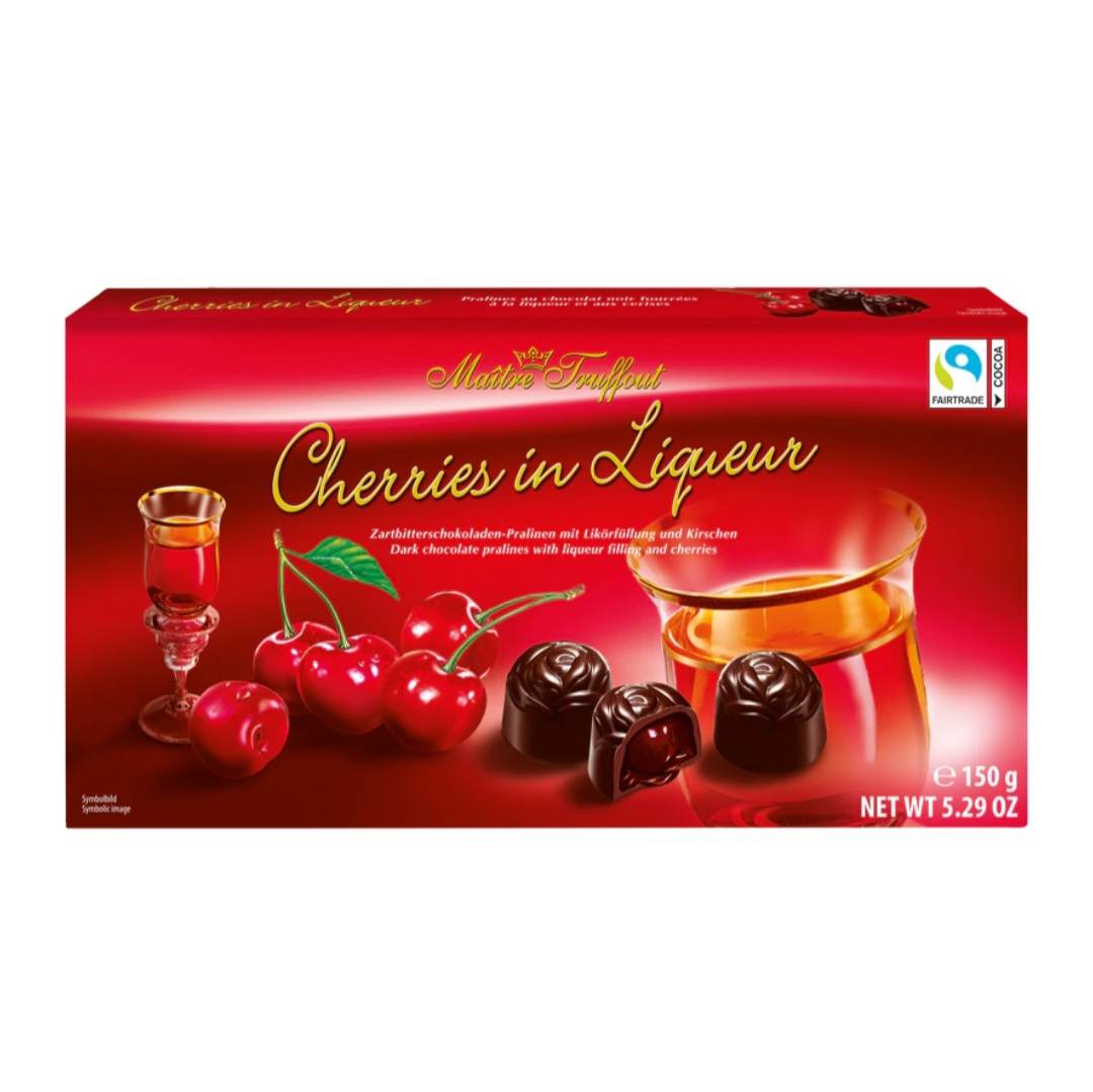 Maitre Truffout Пралини от черен шоколад с пълнеж от череши и ликьор ...